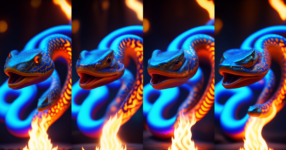 Lexica - Flaming Giant Snake with blue flames at tropical forest by ...