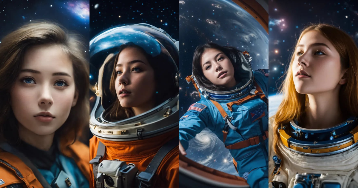 Lexica - A real photo of a 21 year girl, floating in space looking like ...