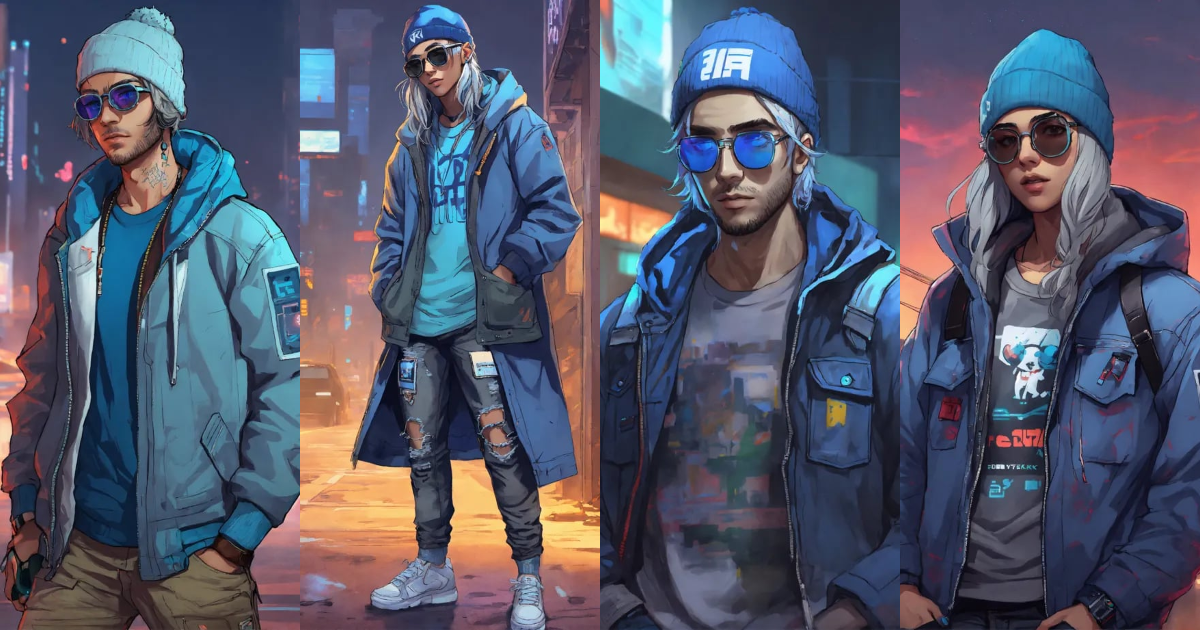 Lexica - Cute cyberpunk hacker with blue colored glasses, in a jacket ...