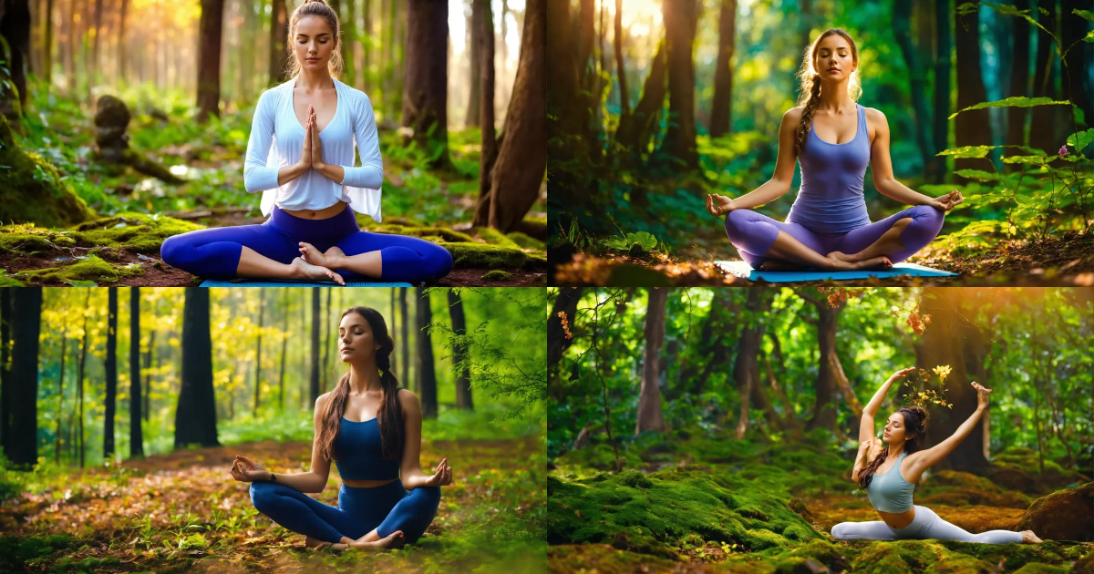 Lexica - Maiden doing yoga in a magic forest, poses, perfect face