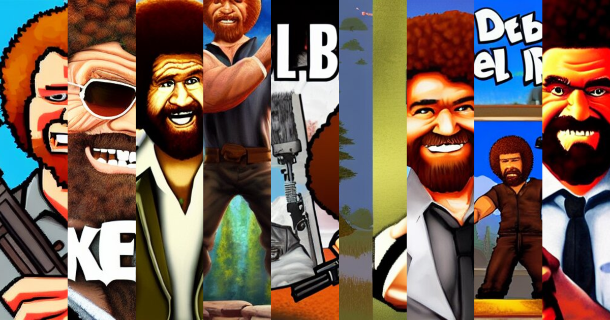 Lexica - Bob ross in the style of duke nukem, full body, holding ...