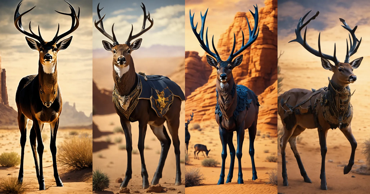 Lexica - Realistic, batman themmed deer, in the desert, amazing ...