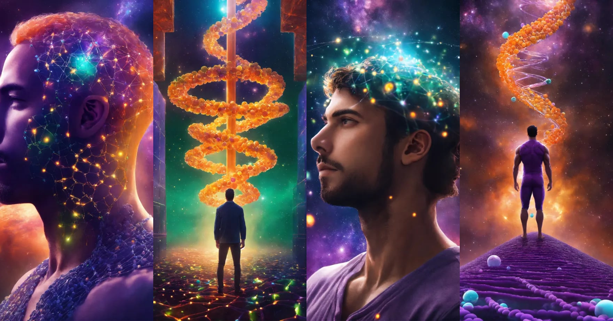 Lexica - Well built man looking up, dna strands floating in the ...