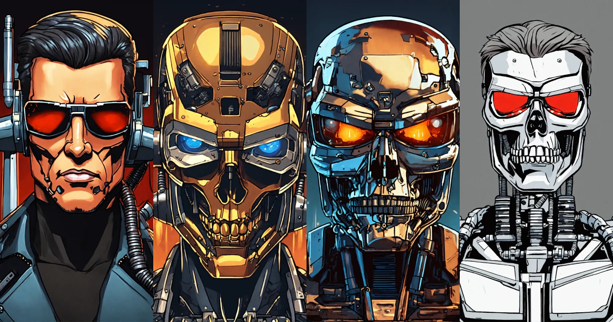 Lexica - Terminator front faceing in cartoon style