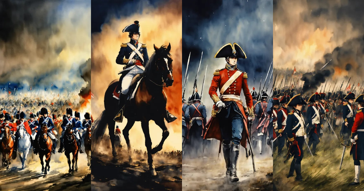 Lexica - Battle of Waterloo 1815 anime drawing art style, watercolor ...