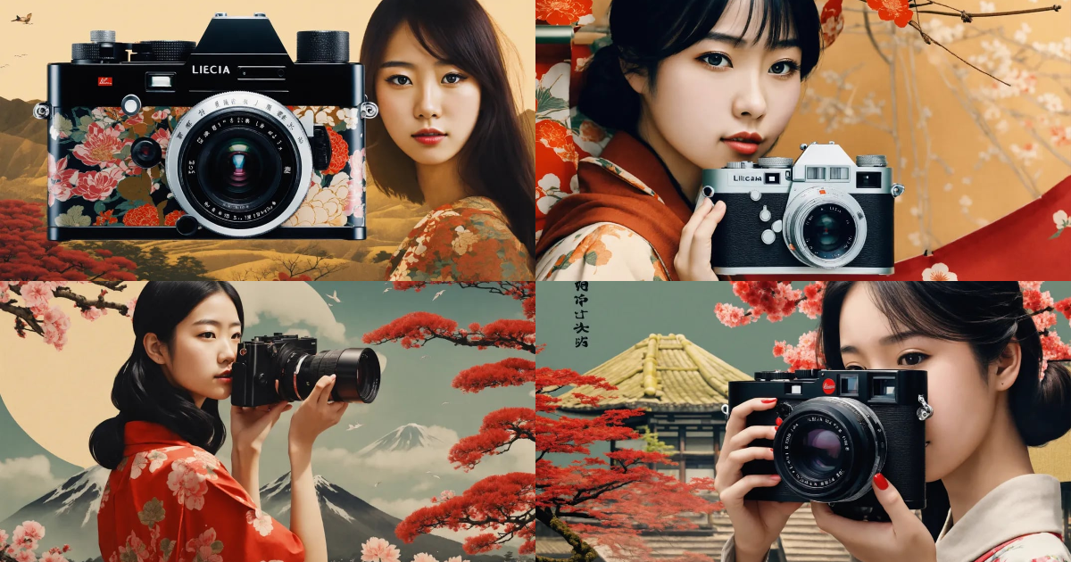 Lexica - A collage of a Leica camera with a Japanese beautiful girl, capturing its essence ...