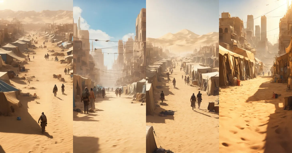 Lexica - A highly detailed of a very crowded city alley in a desert ...
