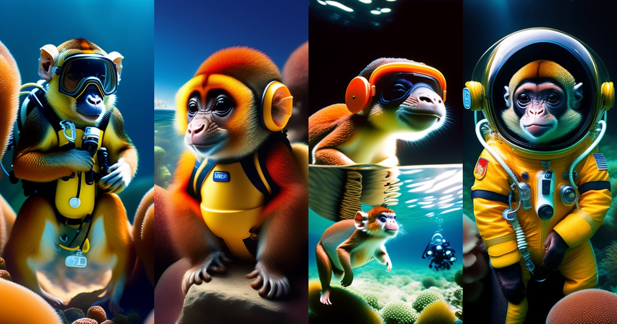 Lexica - Mushroom kangaroo monkey spacesuit scuba diving ocean 1980