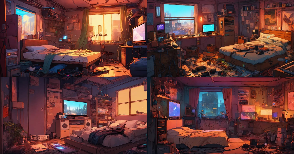 Lexica - A highly detailed illustration of a messy gamer's bedroom ...