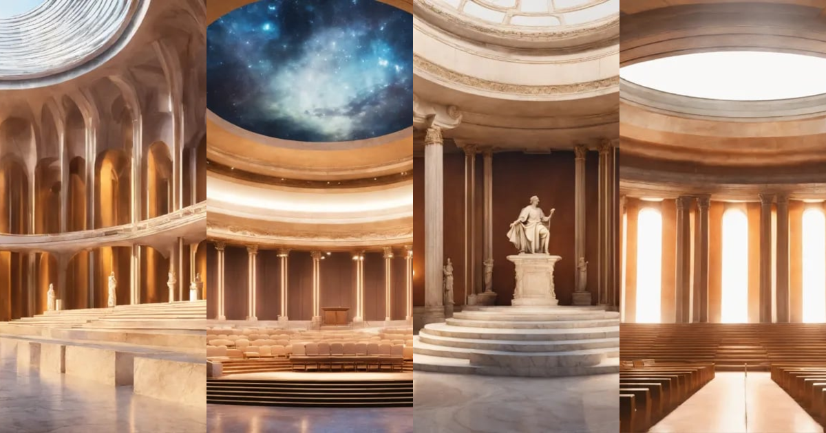 Lexica - Futuristic auditorium inspired by anicent rome, made of marmor ...