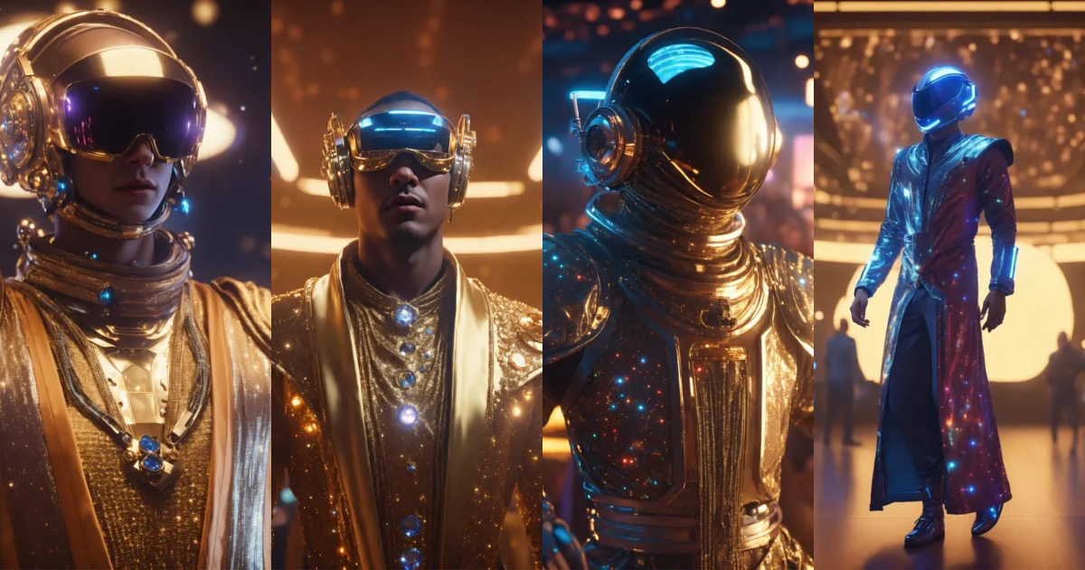 Lexica - Zoom out from a male humanoid wearing a fancy space robe with ...