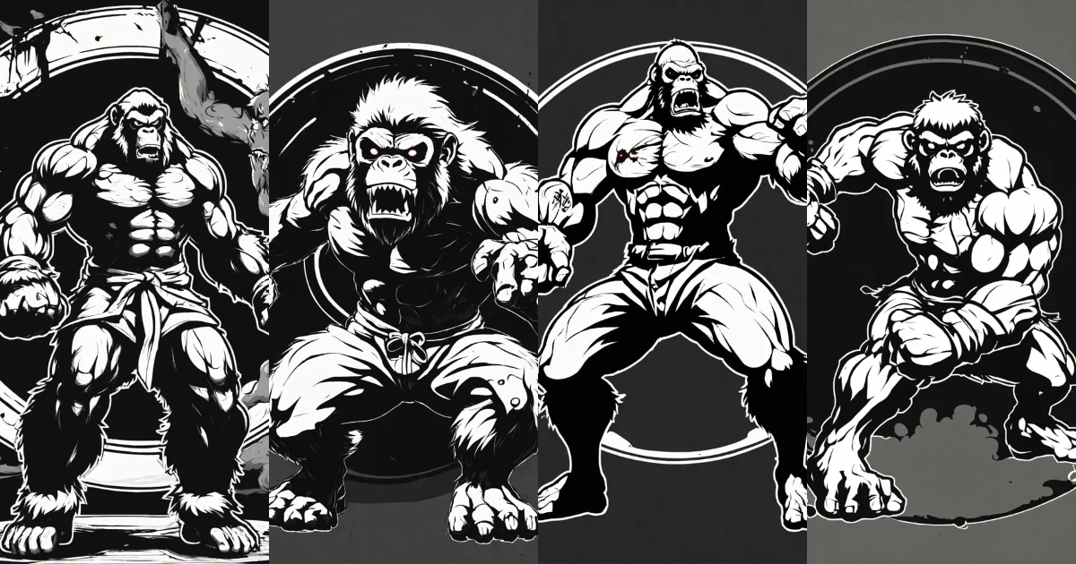 Lexica - Zombie ape street fighter black and white circle logo full ...