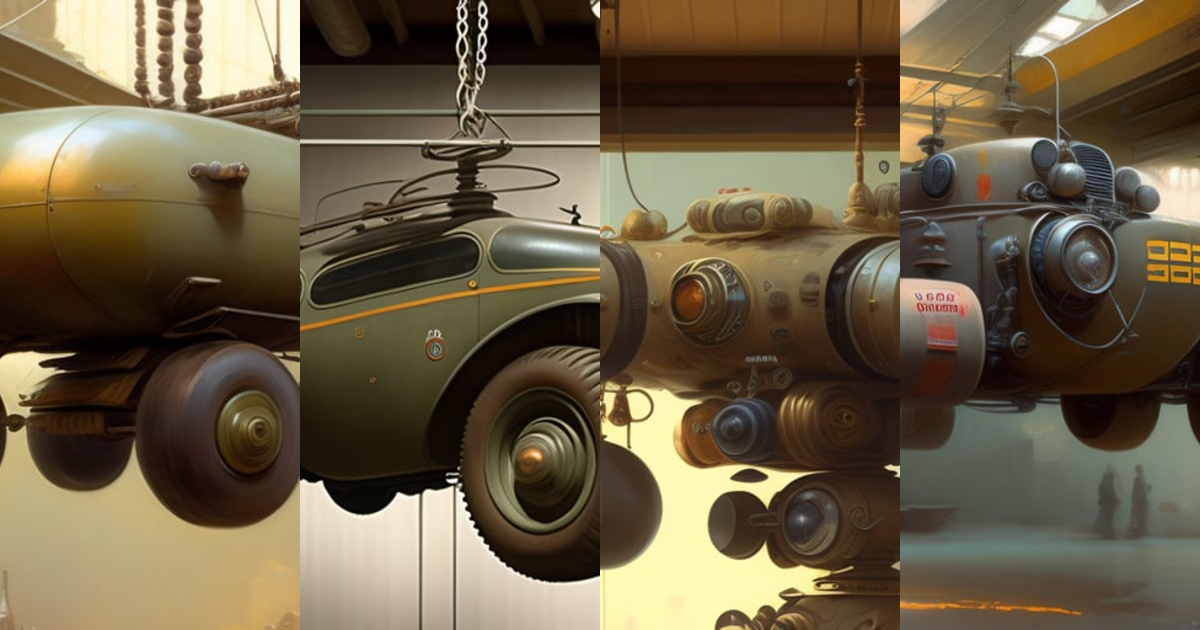 Lexica - Web banner, (((((1950s builder robot, hanging from ceiling ...
