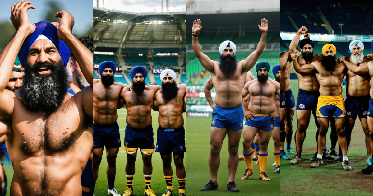 Lexica - A group photo of Sikh, middle-aged rugby players,shirtless ...