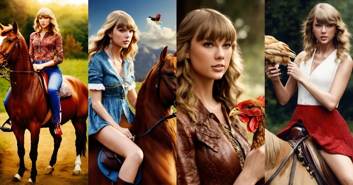 Lexica - Taylor swift, photorealistic, on a horse, holding a chicken
