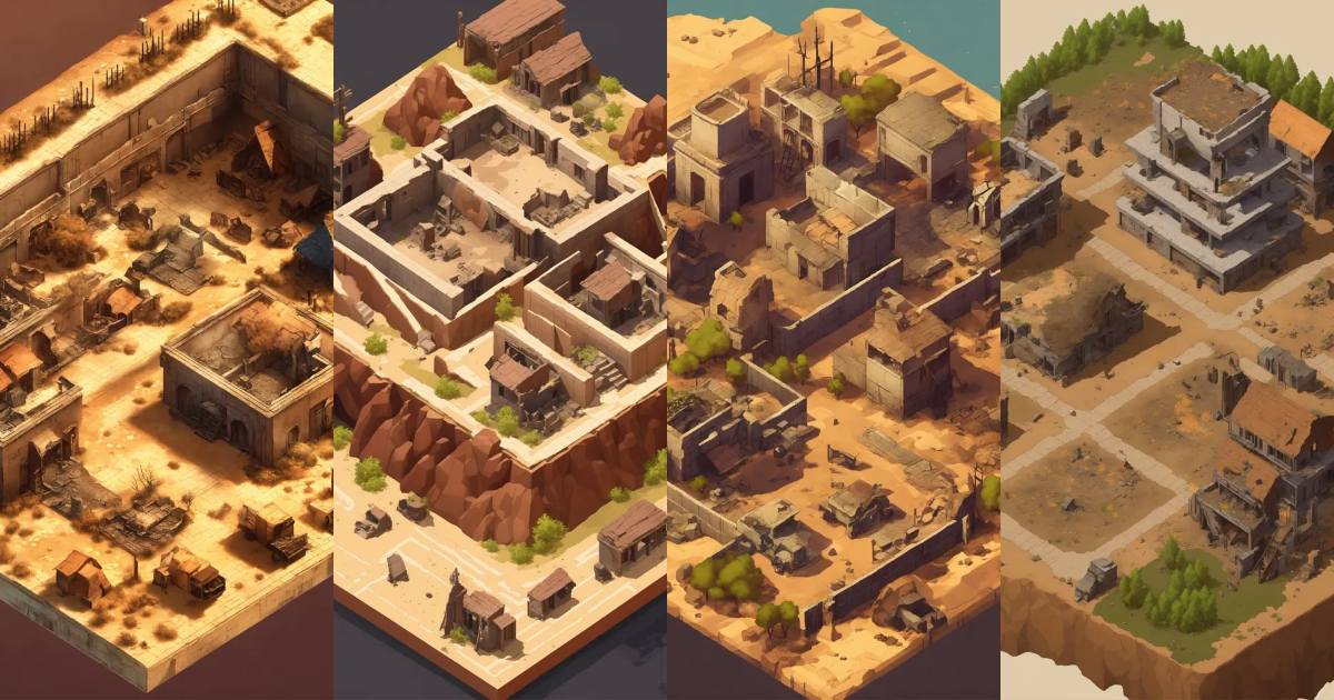 Lexica - Isometric game. Barren map with post-apocalyptic ruins ...