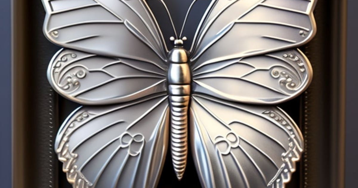Lexica - A front view of a big stamped pewter metal embossed butterfly ...