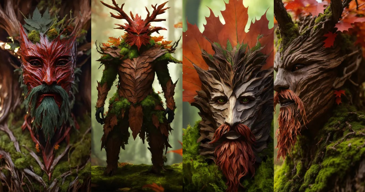 Lexica - A tall ent-like humanoid creature. Its skin is dark maple bark ...