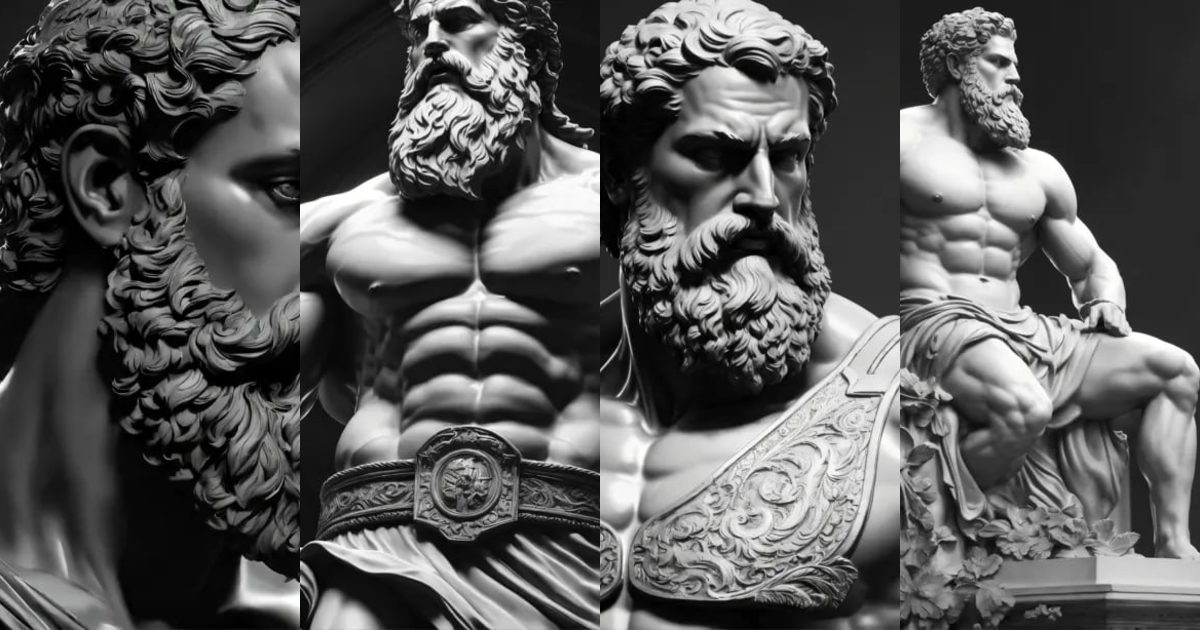 Lexica - Greek statue strong man standing with aggressive beard ...