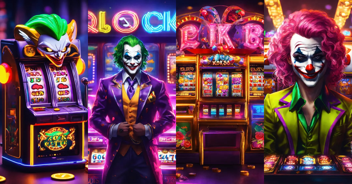 Lexica - Q version Character cutie joker ，slot machine backgroup with ...