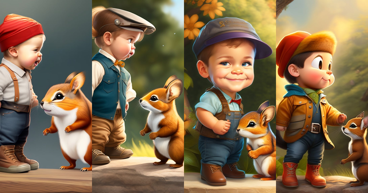 Lexica - Comic book art work, Sammy human male child meets Nutty, a ...