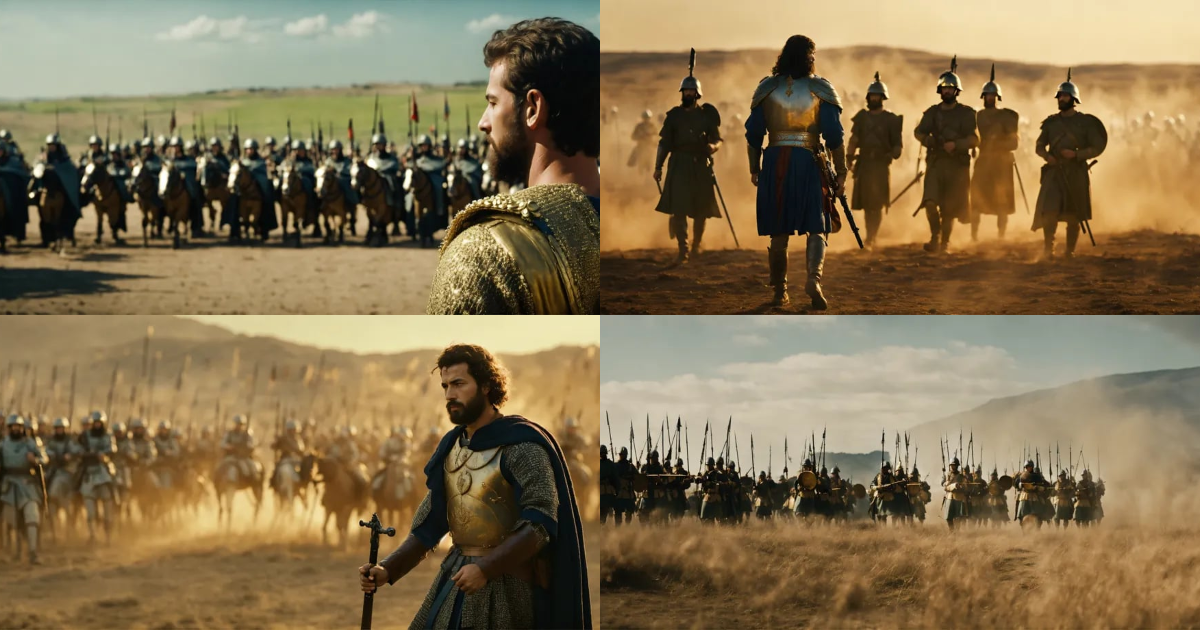 Lexica - Biblical portrait of King David in the battlefield, blurred ...