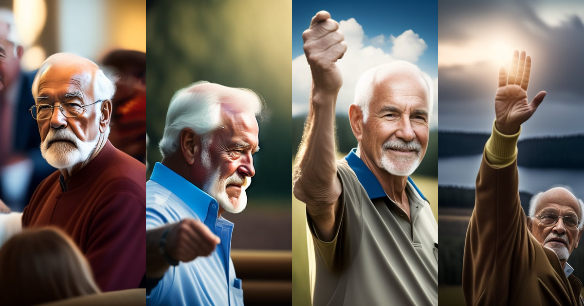 Lexica - Old man raising right hand