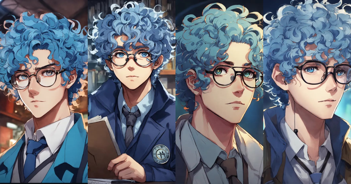 Lexica - Anime style, a shrewd criminal scientist with curly blue hair ...