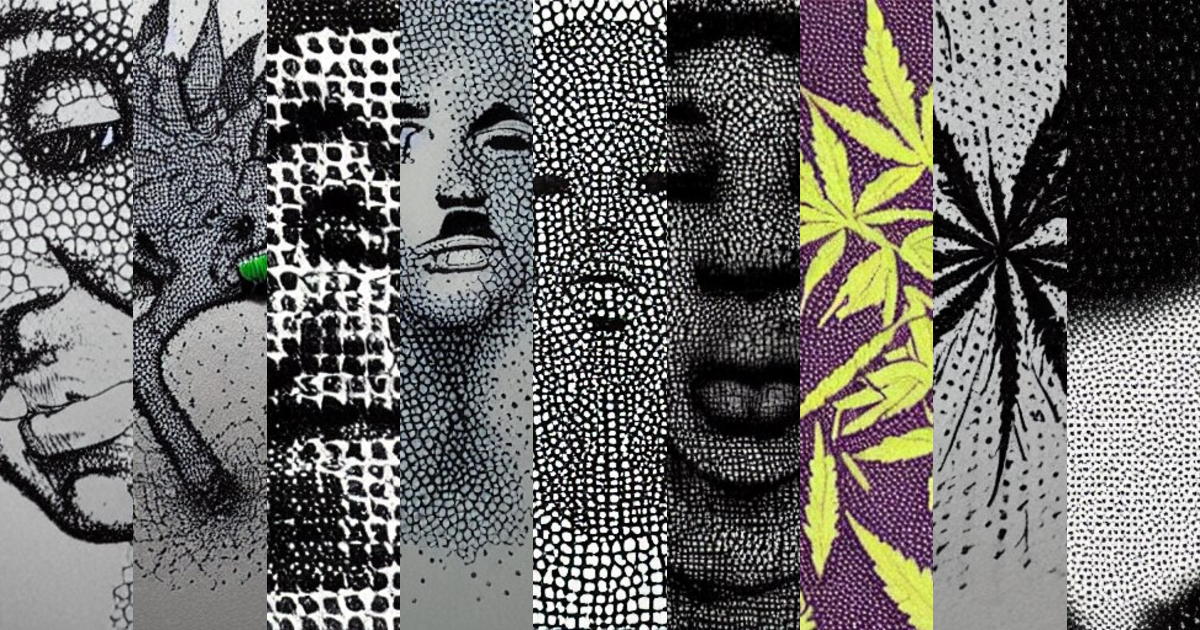 Lexica - Weed smoking, drawn with dots, art, minimalist,