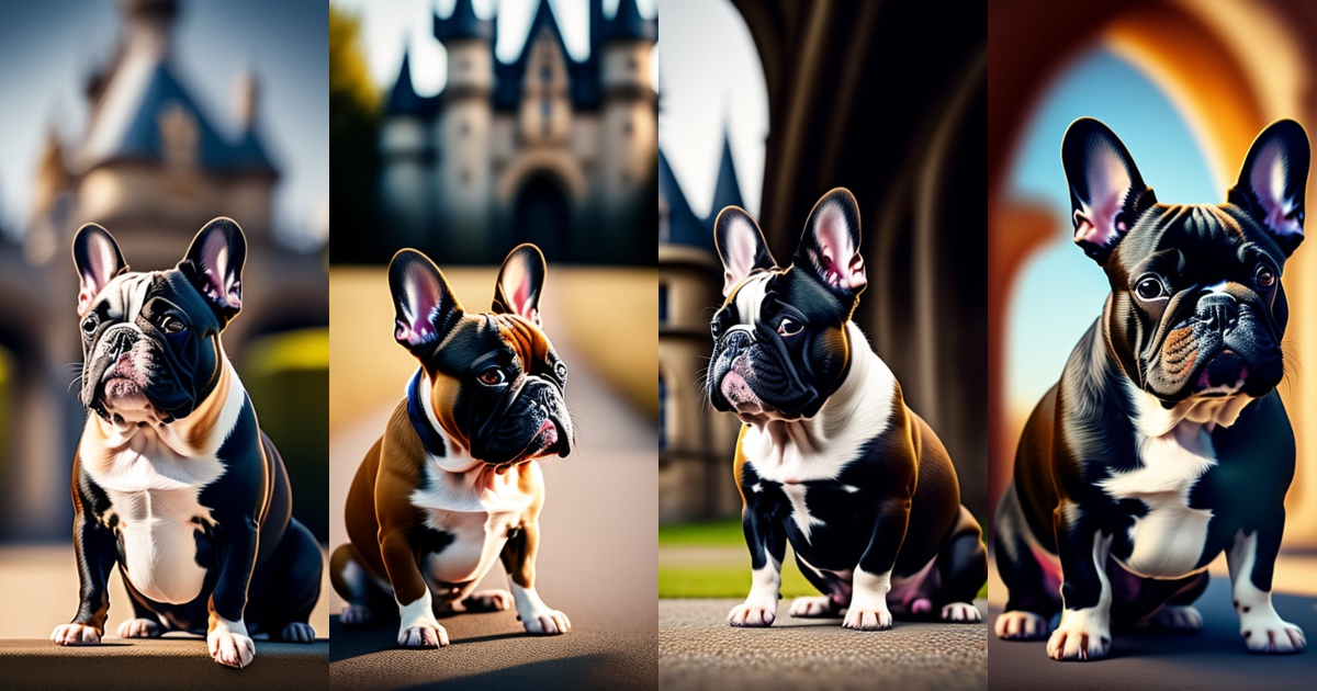 Lexica - French bulldog holding gun in front of a castle