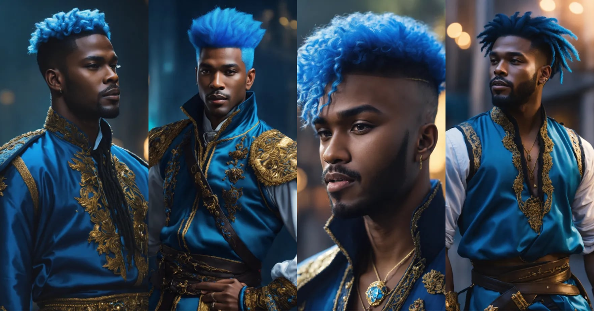 Lexica - Black man blue hair prince fantasy 4k