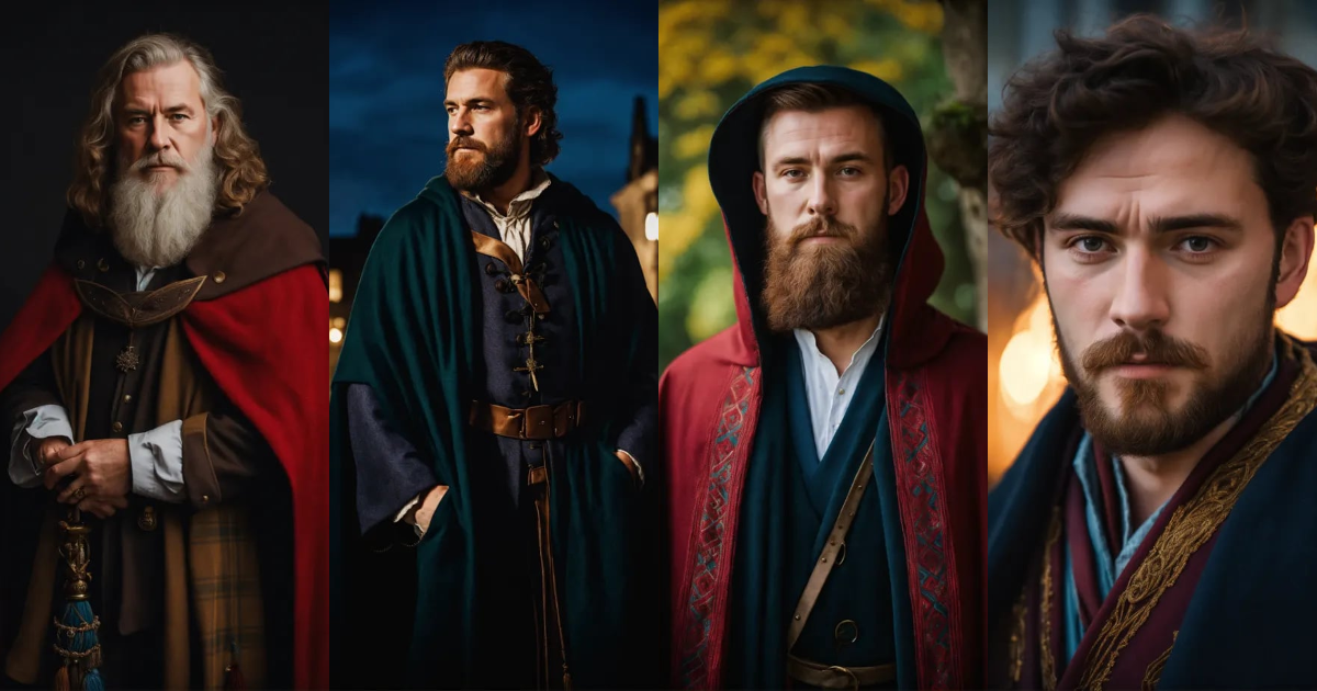 Lexica - A handsome Scottish man wears cloak, looks like a wizard, portrait