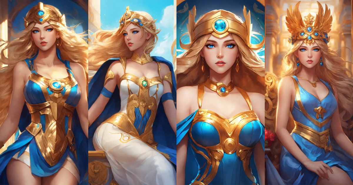 Lexica - Portrait of goddess athena, legs, intricate, vibrant colors, fair skin, golden hair ...