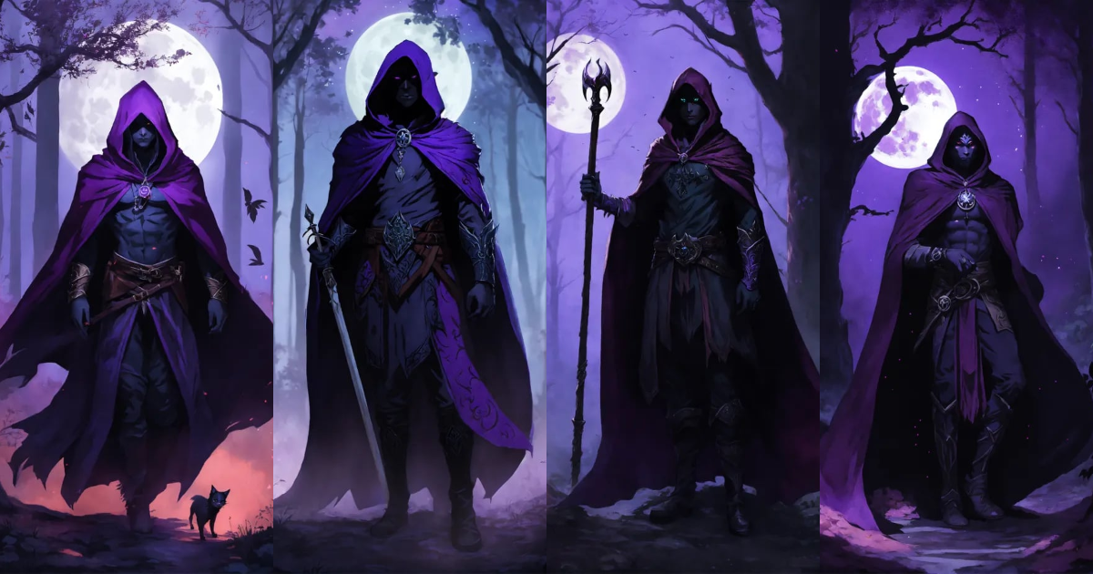 Lexica - Shadow dark drow, with dark purple cloak under a full moon in ...