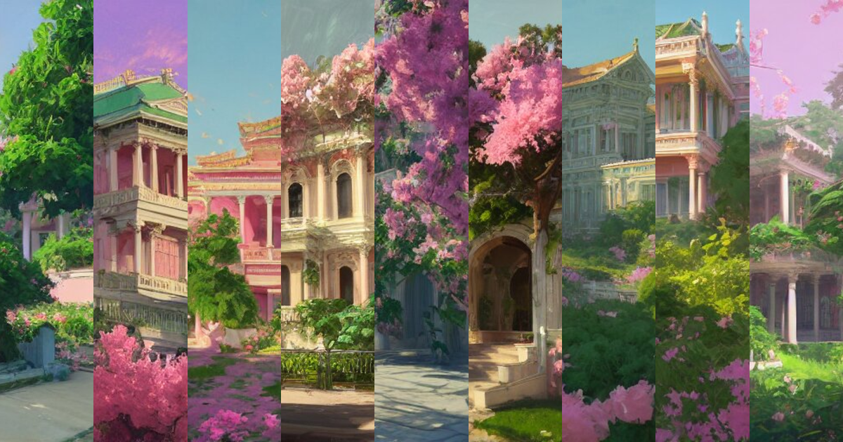 Lexica - Green weed grow house, rococo style, greek architecture, pink ...