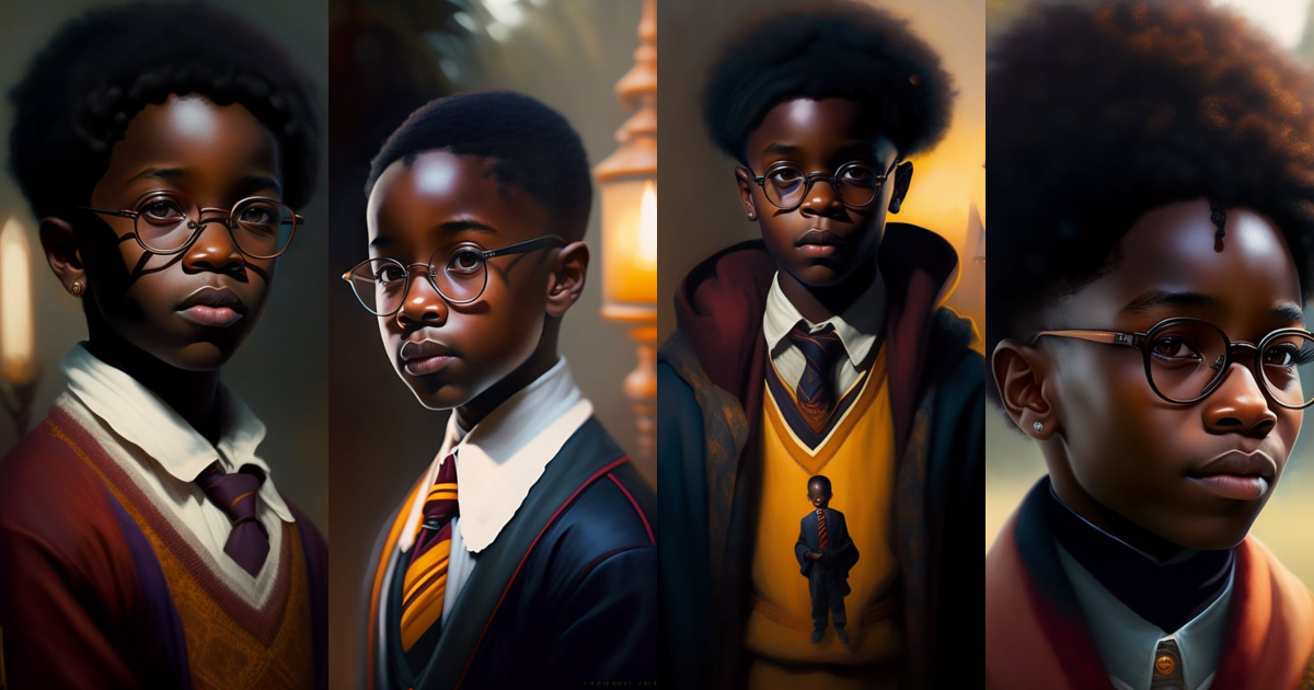 Lexica - Full shot young african harry potter, creepy, unsettling ...