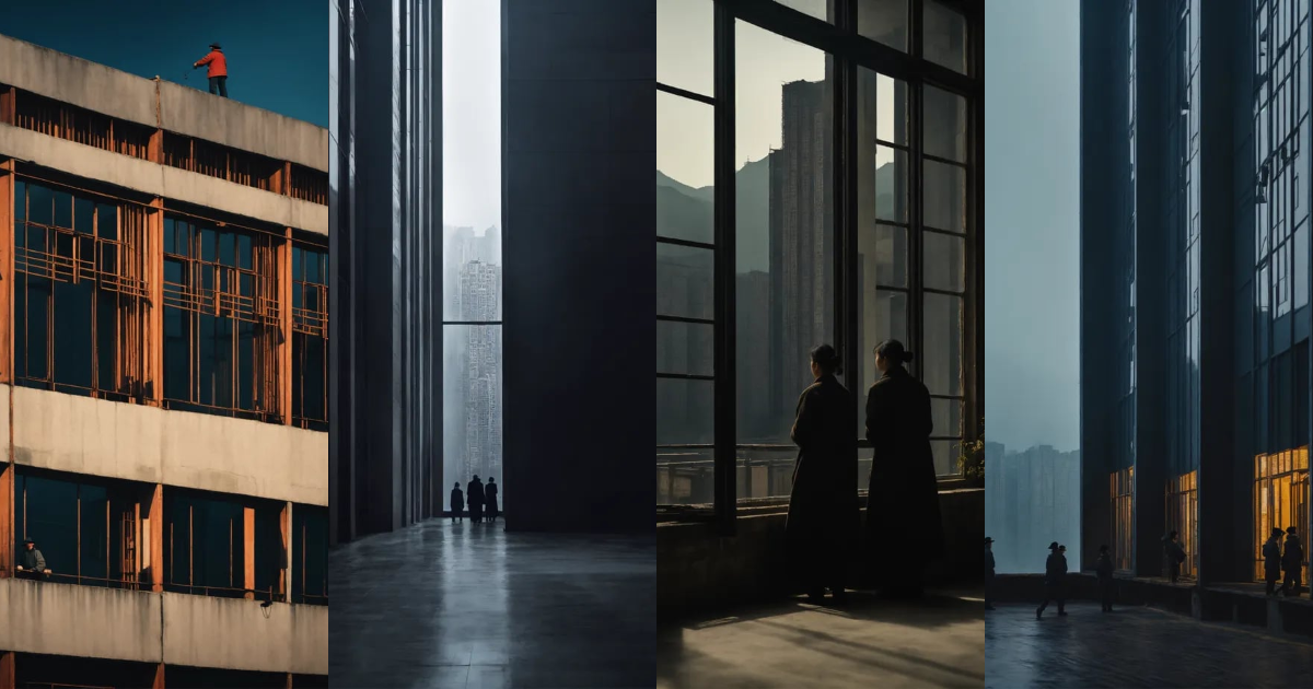 Lexica - Some people look over tall building windows, in the style of ...