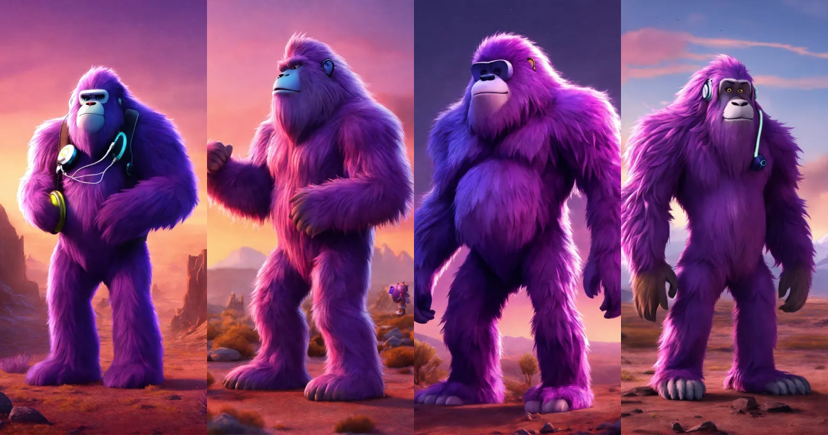 Lexica - Zoom out on the full body of a fun loving, hairy, tall, violet ...