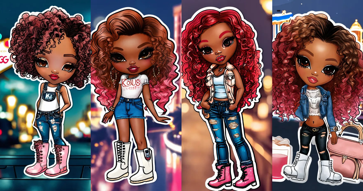 Lexica - Chibi sticker of tan skin tone Beautiful Black Woman women red ...