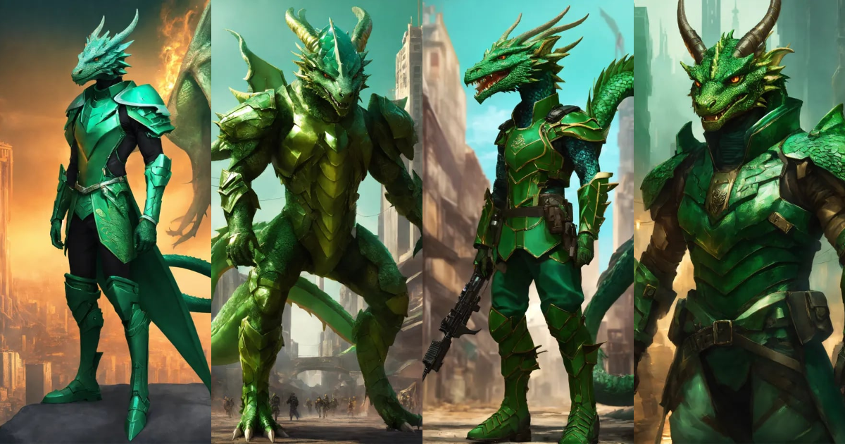 Lexica - Humanoid dragon with human facial features, jade green, male ...