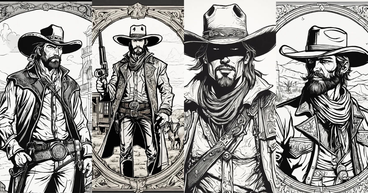Lexica - Gothic wild west cowboy, cartoon line art