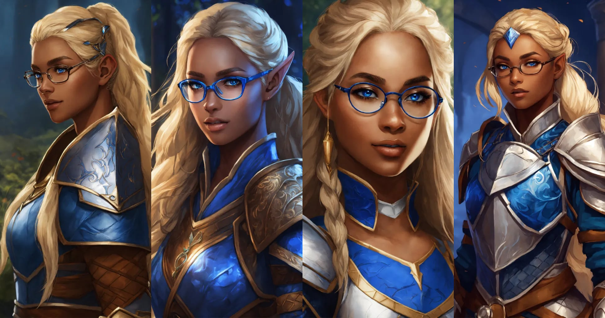 Lexica - A very brown skinned half elf woman, wearing glasses with deep ...