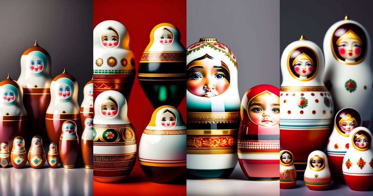 Lexica - Studio photograph, white background, Matryoshka dolls lined up ...