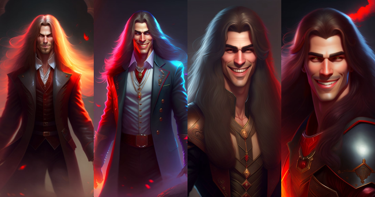 Lexica - A full-length vampire with long hair, teeth, red eyes and a ...