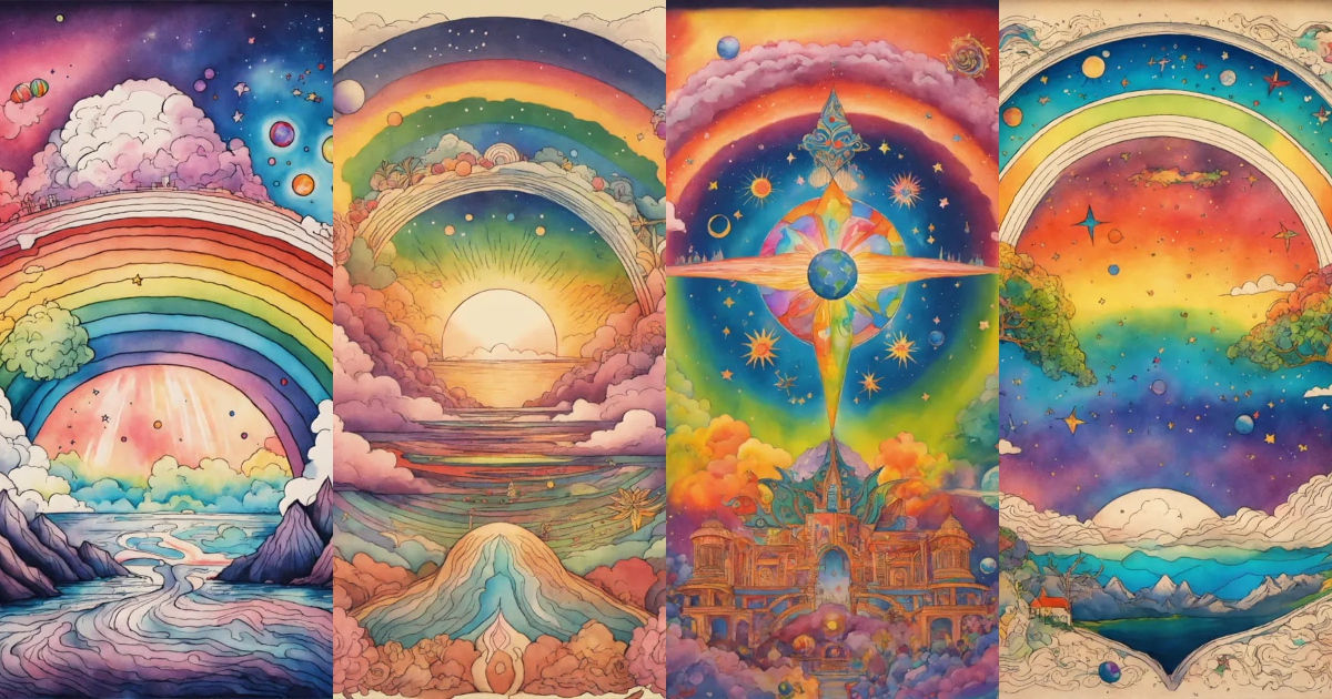 Lexica - Ink drawing tattoo style image of a cosmic rainbow giving the ...