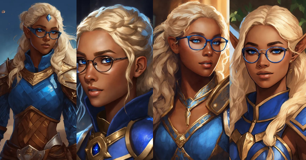 Lexica - A very brown skinned half elf woman, wearing glasses with deep ...