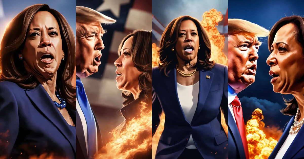 Lexica - A portrait of kamala harris blowing up donald trump ...