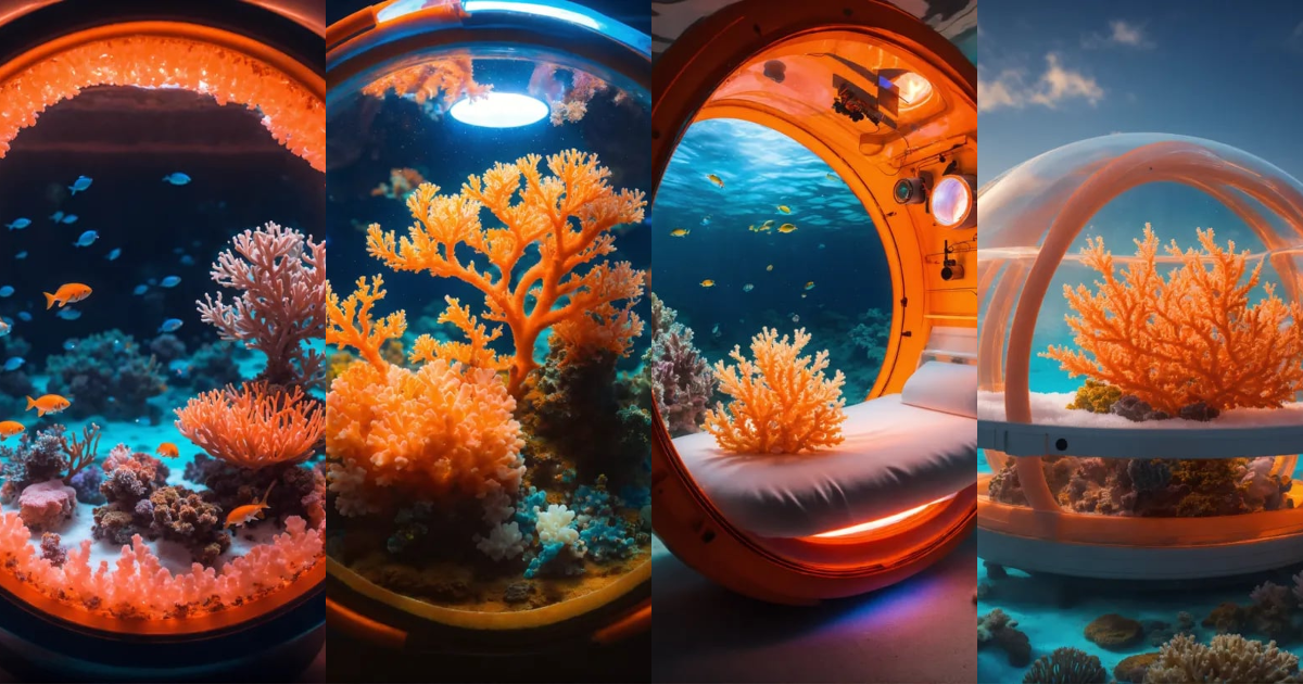 Lexica - A glowing orange coral inside a sci-fi tube with clear blue ...
