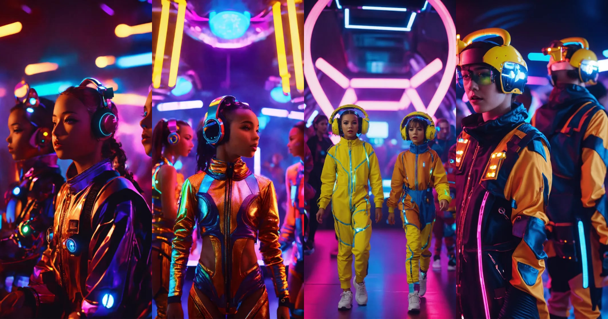 Lexica - Zoom out of 2 club kids wearing detailed circuit ear antennas ...