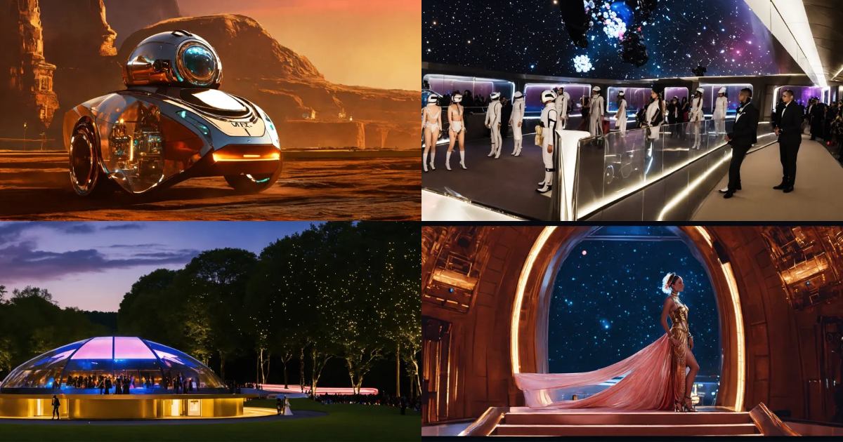 Lexica - AI futuristic space theme fashion met gala